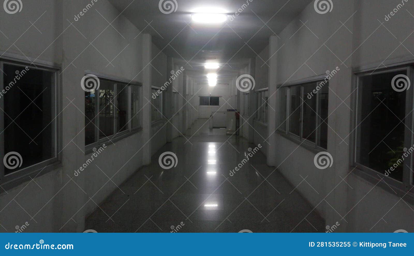 Building Hallway in the Night Stock Image - Image of lobby, floor ...