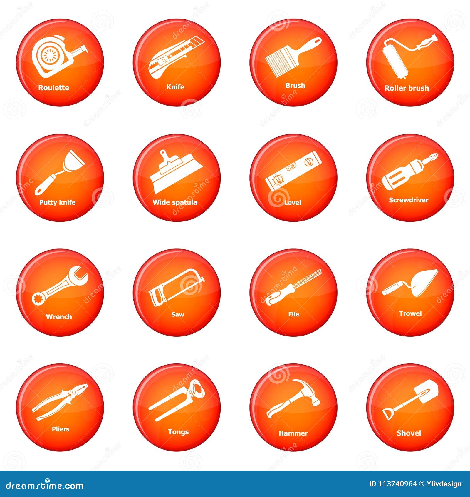 Building Hand Tool Icons Set Red Vector Stock Vector - Illustration of ...