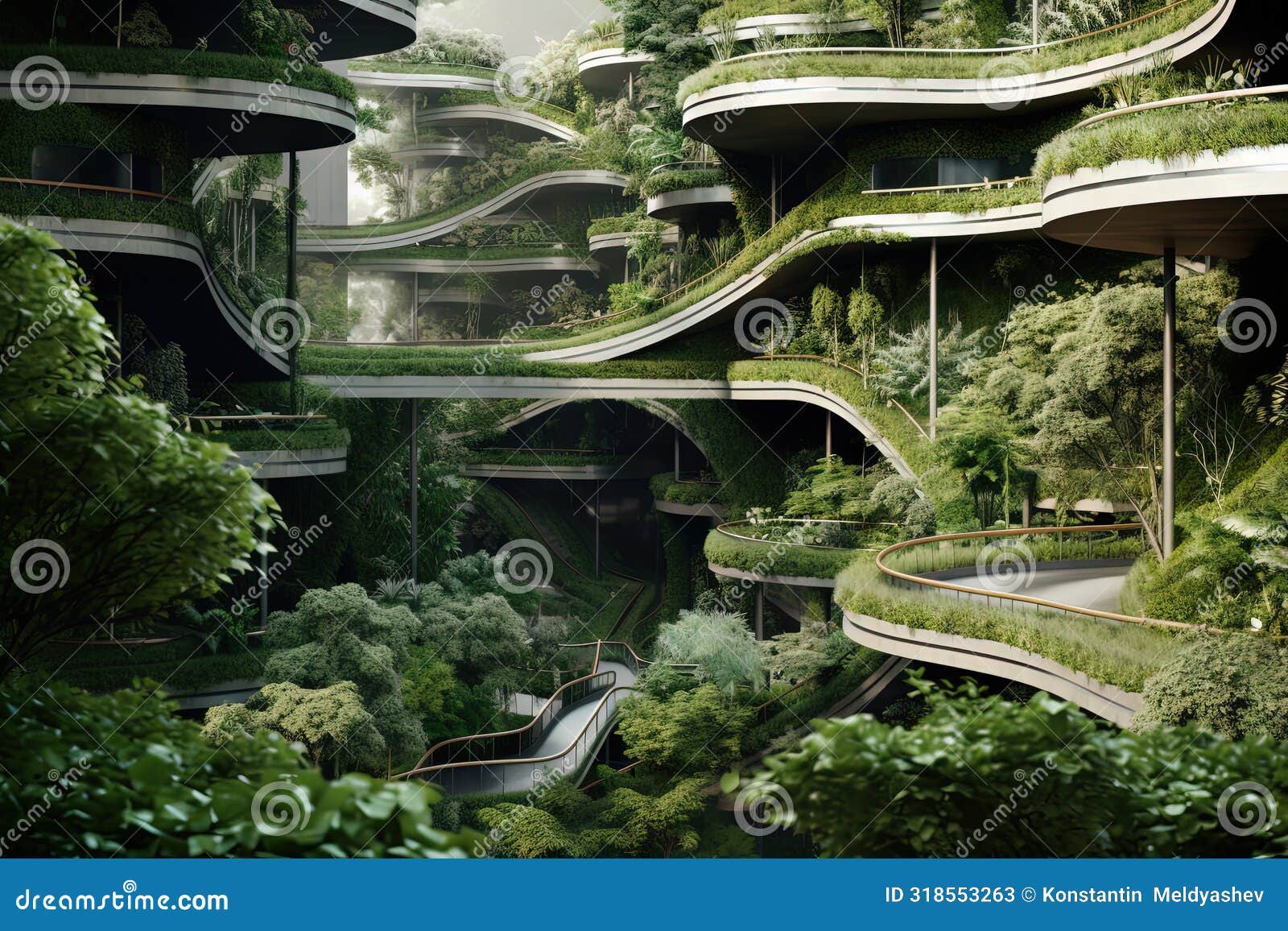 The Building Has Shaped Walls of Plants and Trees Stock Image - Image ...