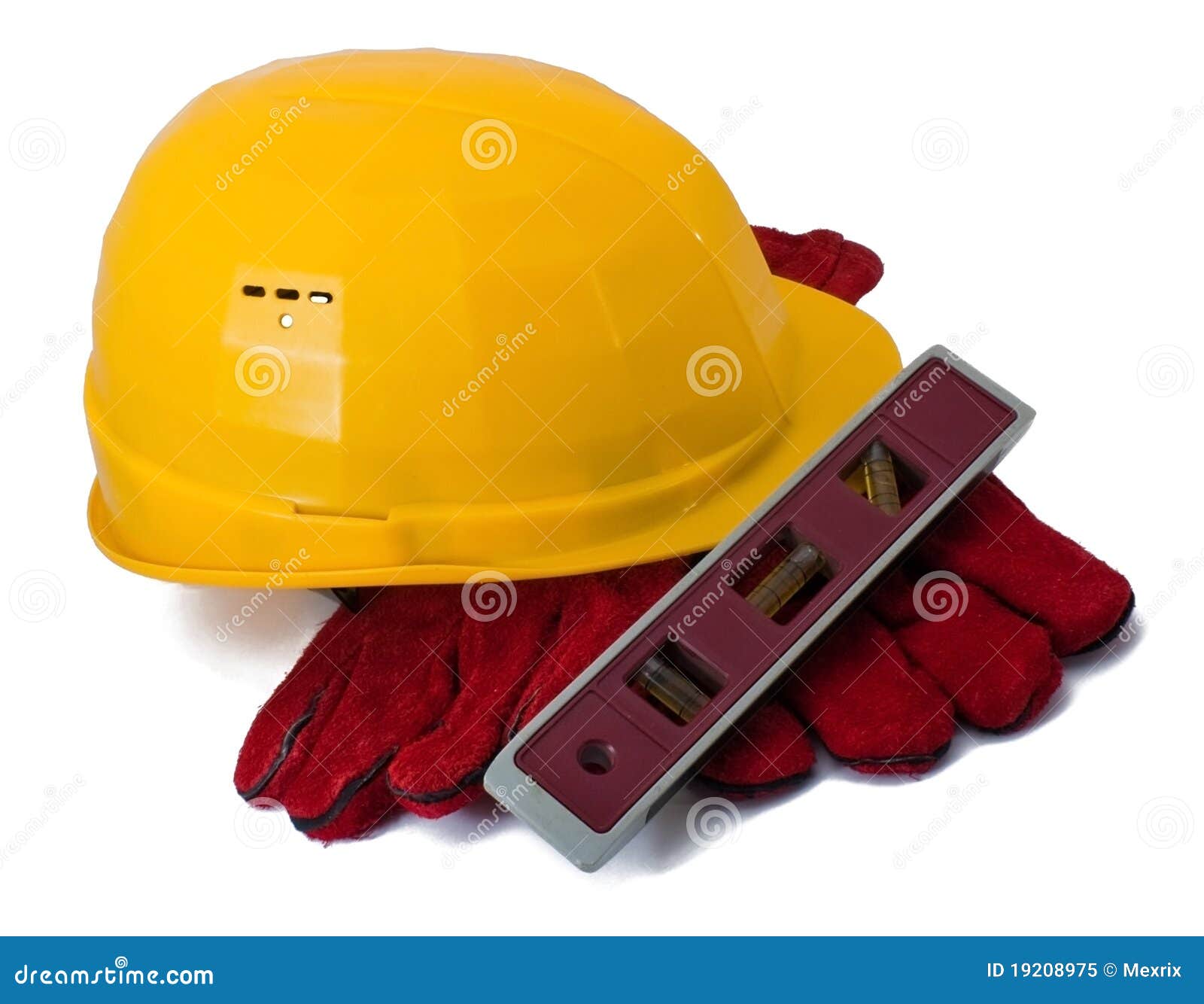 Building Helmet, Gloves and Level Stock Image - Image of danger ...