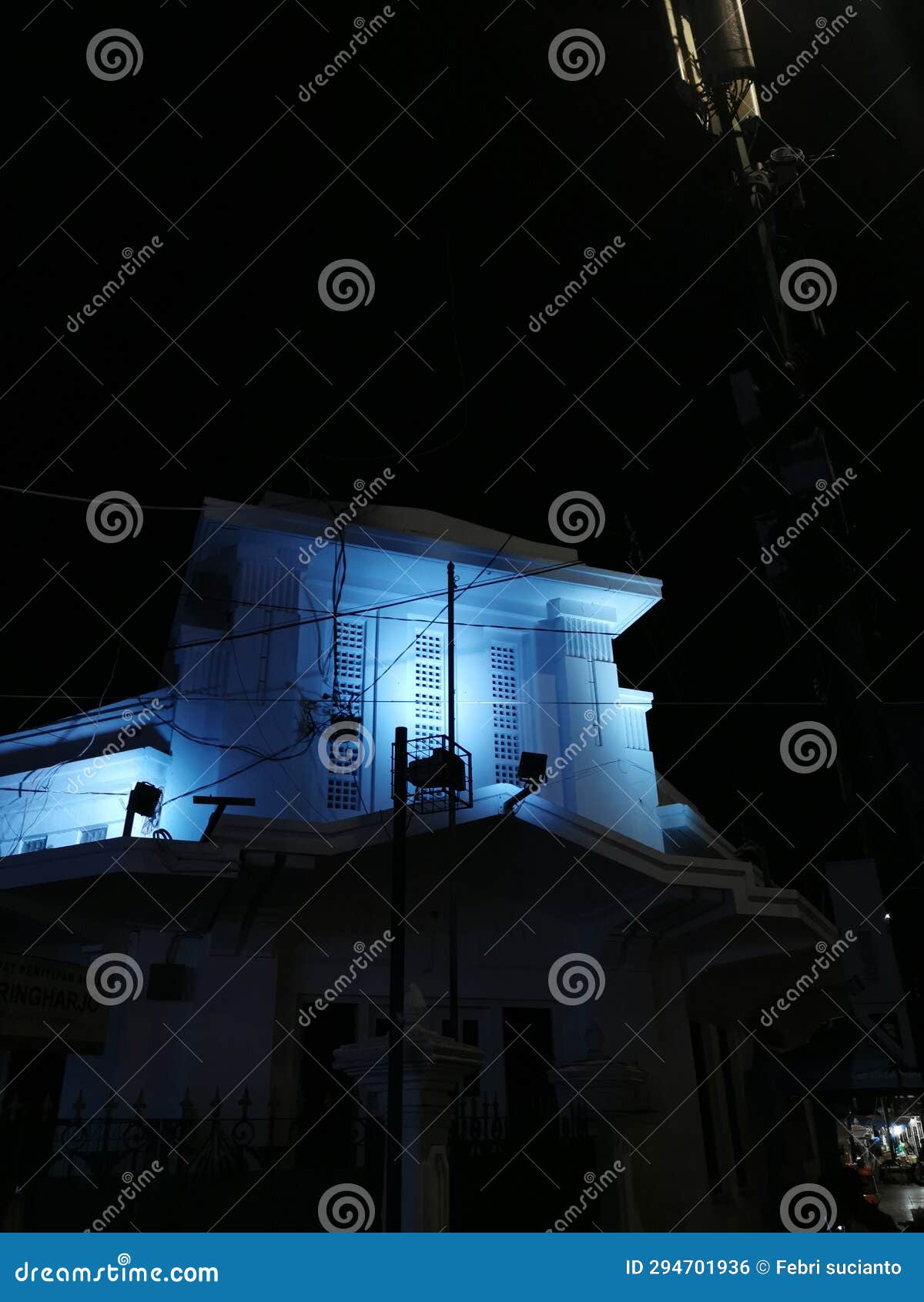 A Building Highlighted by Blue Lights Stock Photo - Image of city ...