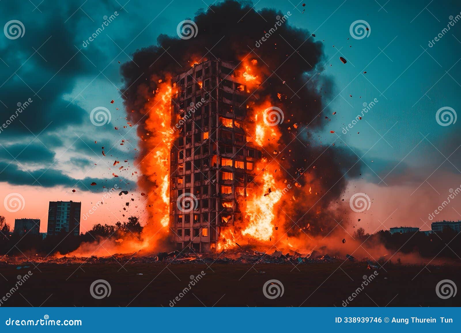 A Scene of a Building on Fire during War Stock Photo - Image of ...