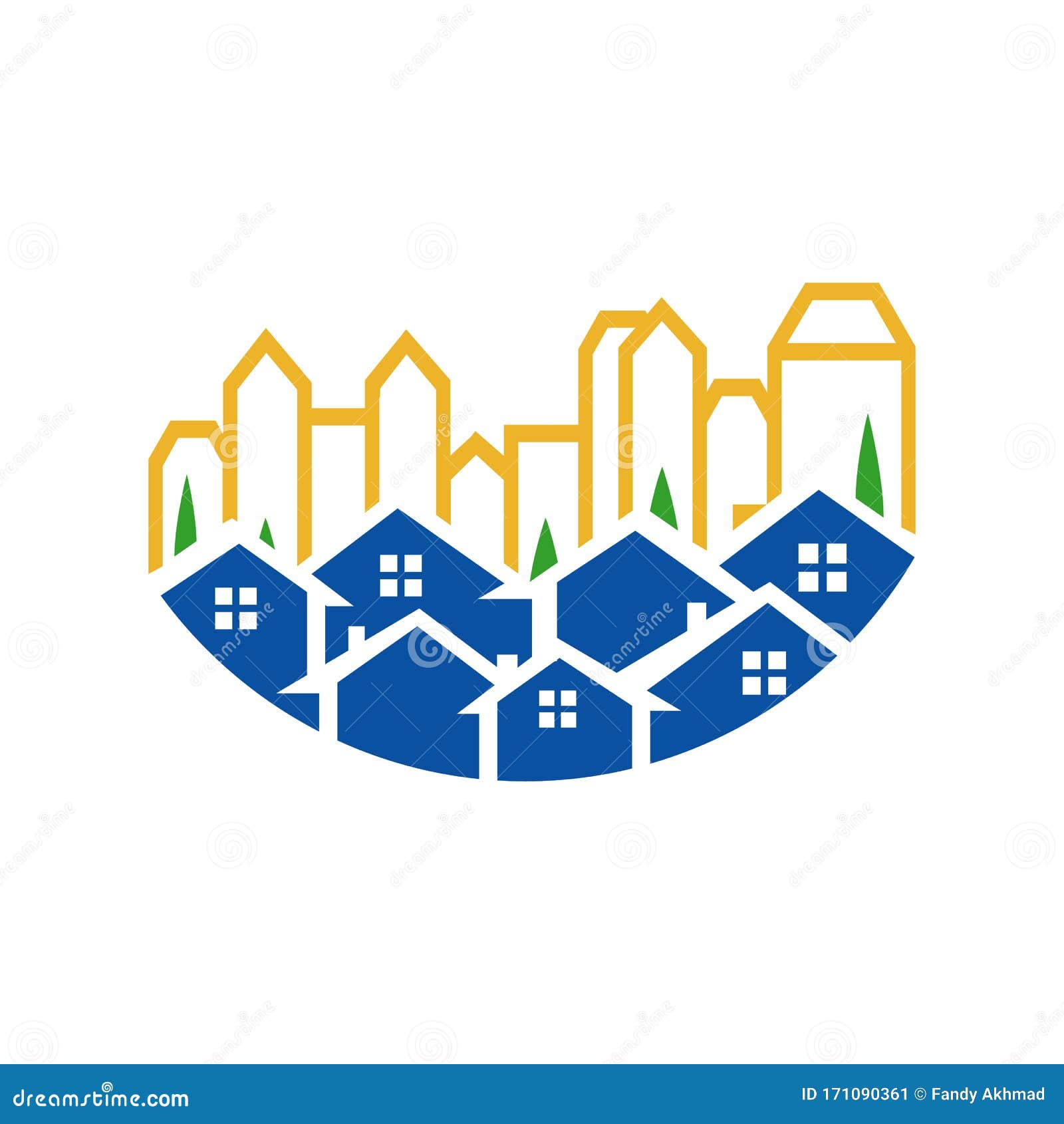 Building Home and Tree on the City Downtown Logo Design Vector Template ...