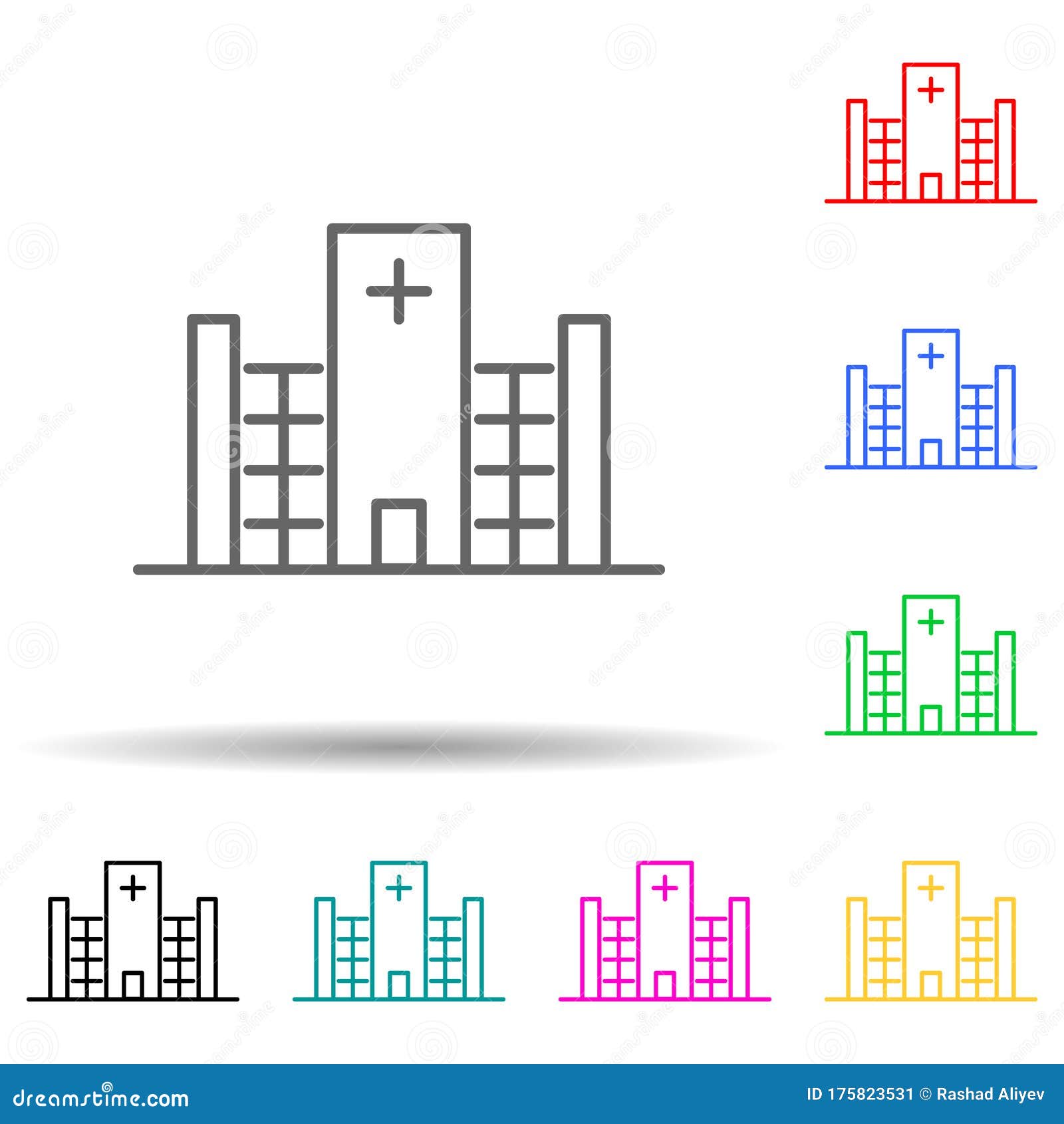Building, Hospital Multi Color Set Icon. Simple Thin Line, Outline ... Building, Hospital Multi Color Set Icon. Simple Thin Line, Outline ...