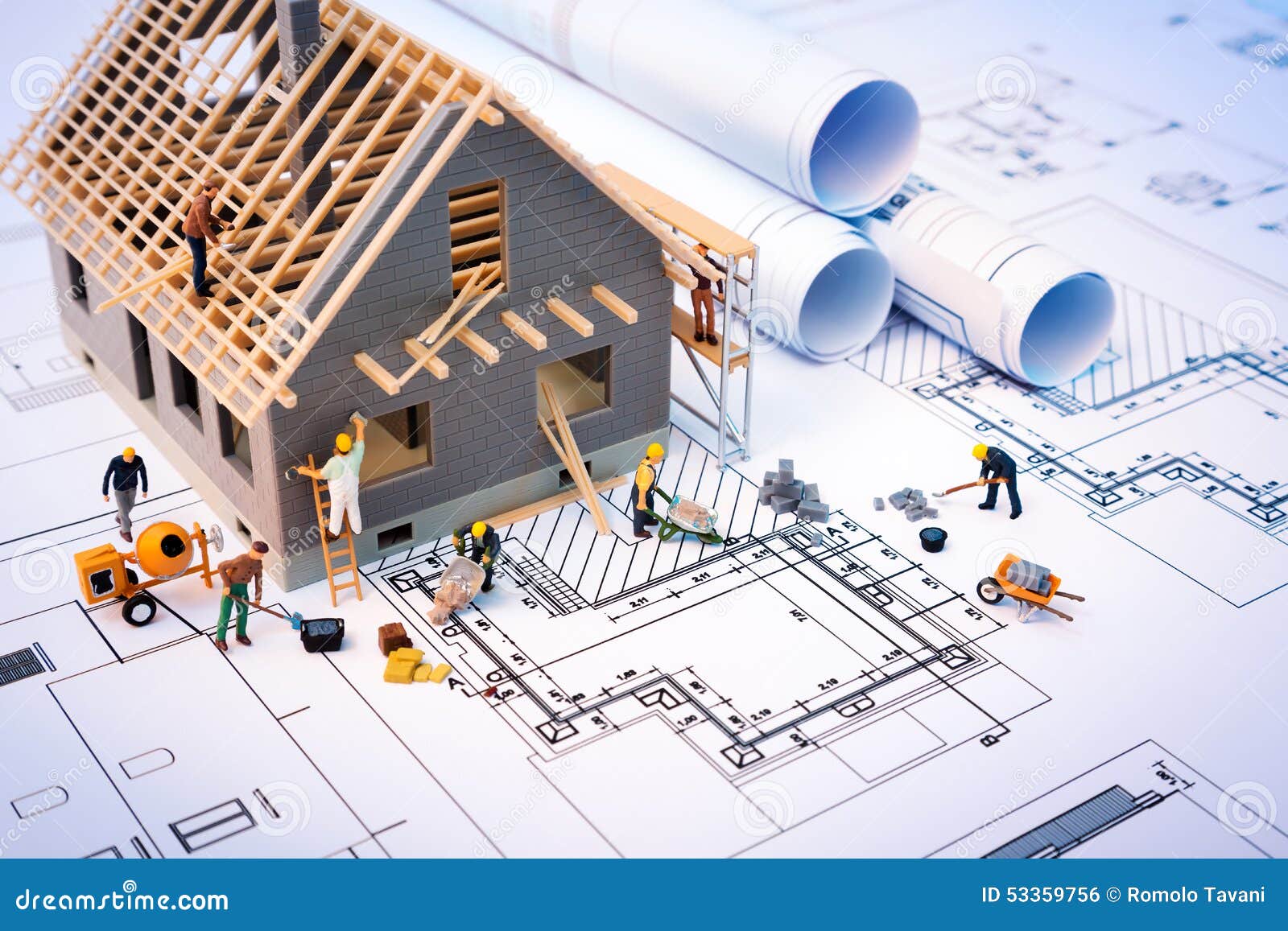 Building House on Blueprints with Worker Stock Photo - Image of ... Building House on Blueprints with Worker Stock Photo - Image of ...