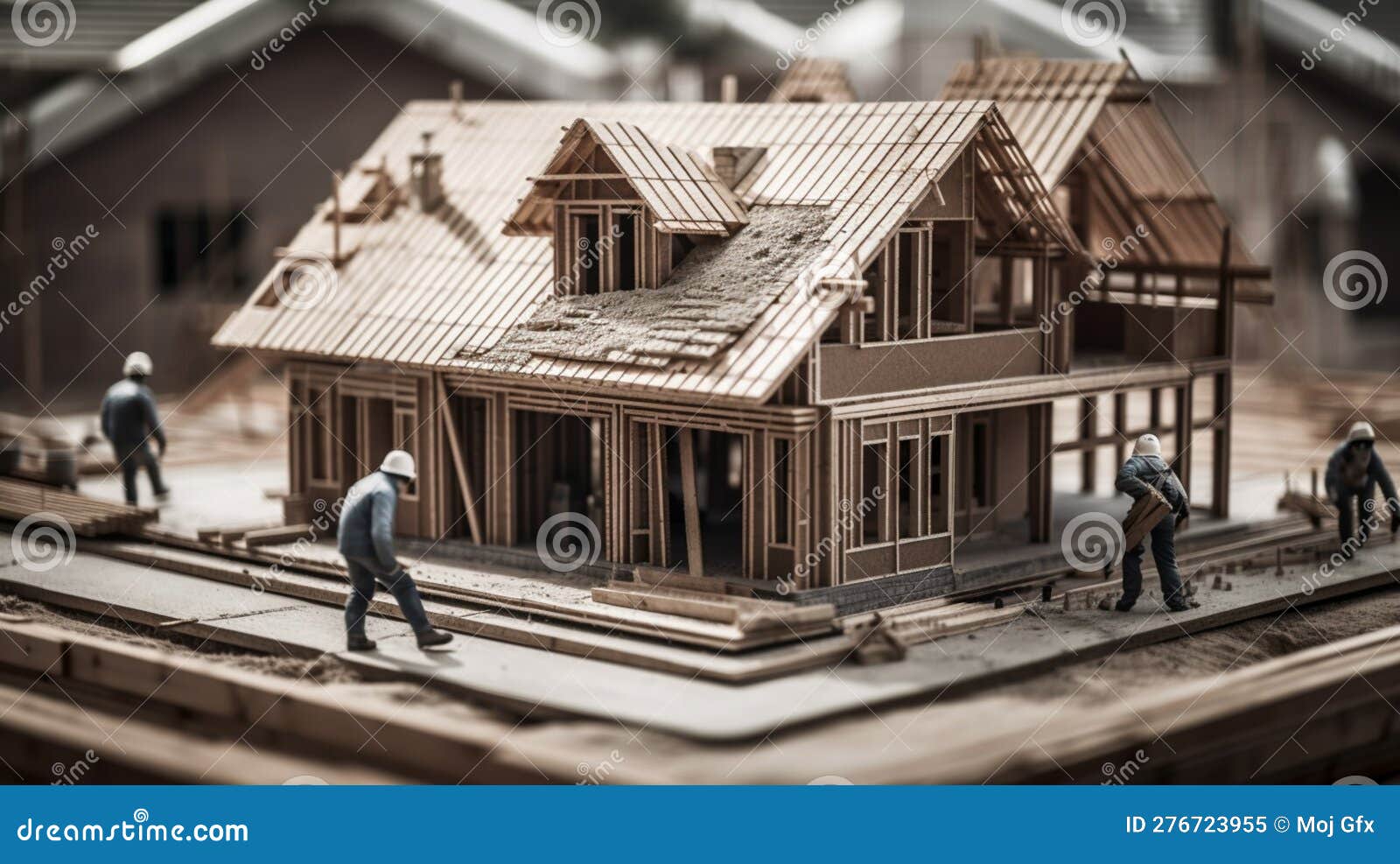 Building House on Blueprints with Worker - Construction Project Stock ...