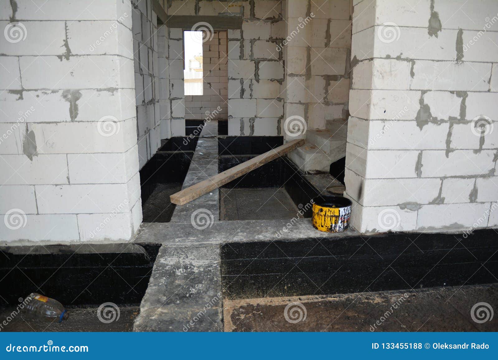 Foundation Bitumen Waterproofing. Building House Construction with ...