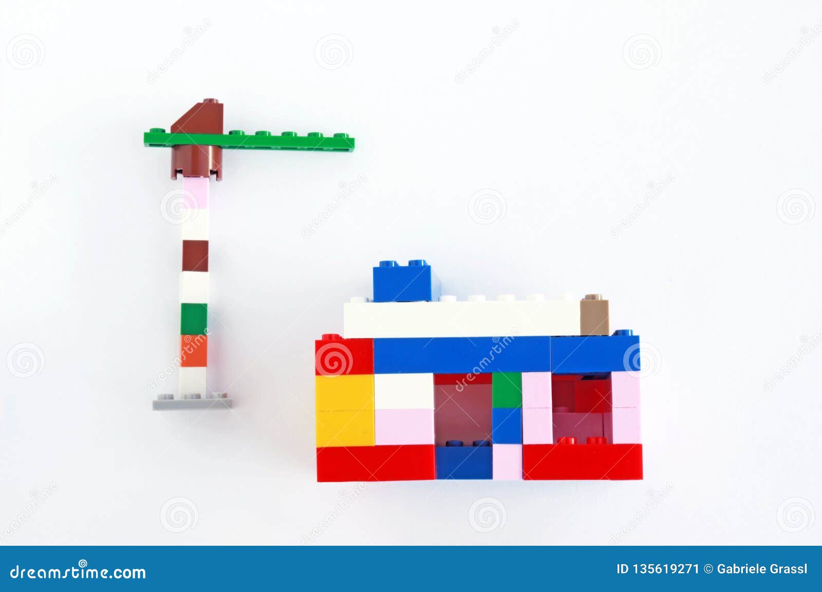 Building a House with a Crane, Scenery with Children Blocks Stock Image ...