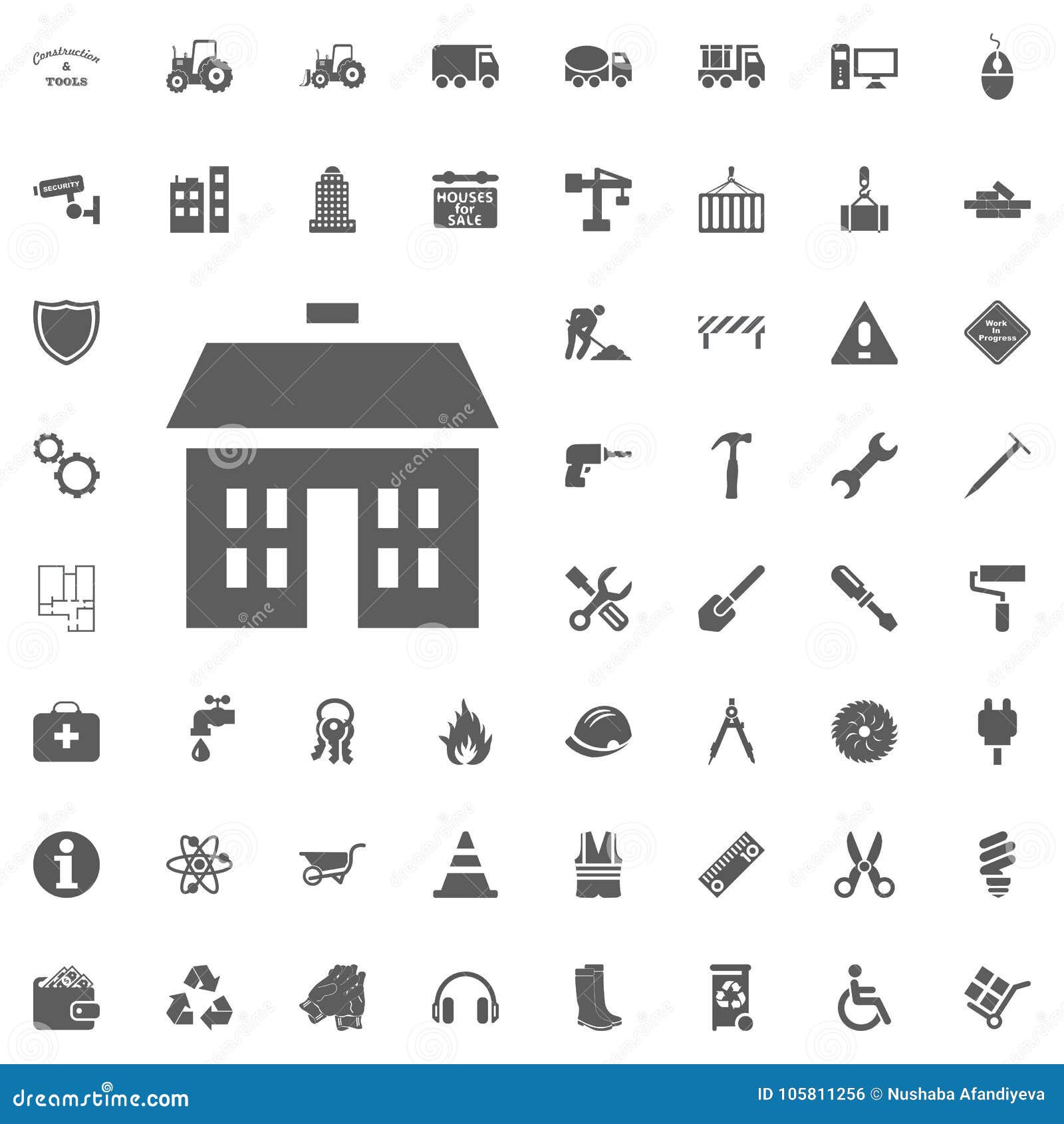 Building, House Icon. Construction and Tools Vector Icons Set Stock ...