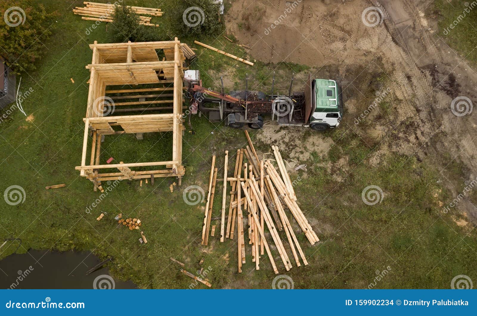 Building a House from a Log House Top View Stock Photo - Image of ...
