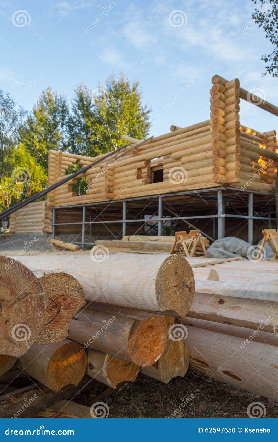 Building a House Made of Wooden Balks Stock Photo - Image of country ...