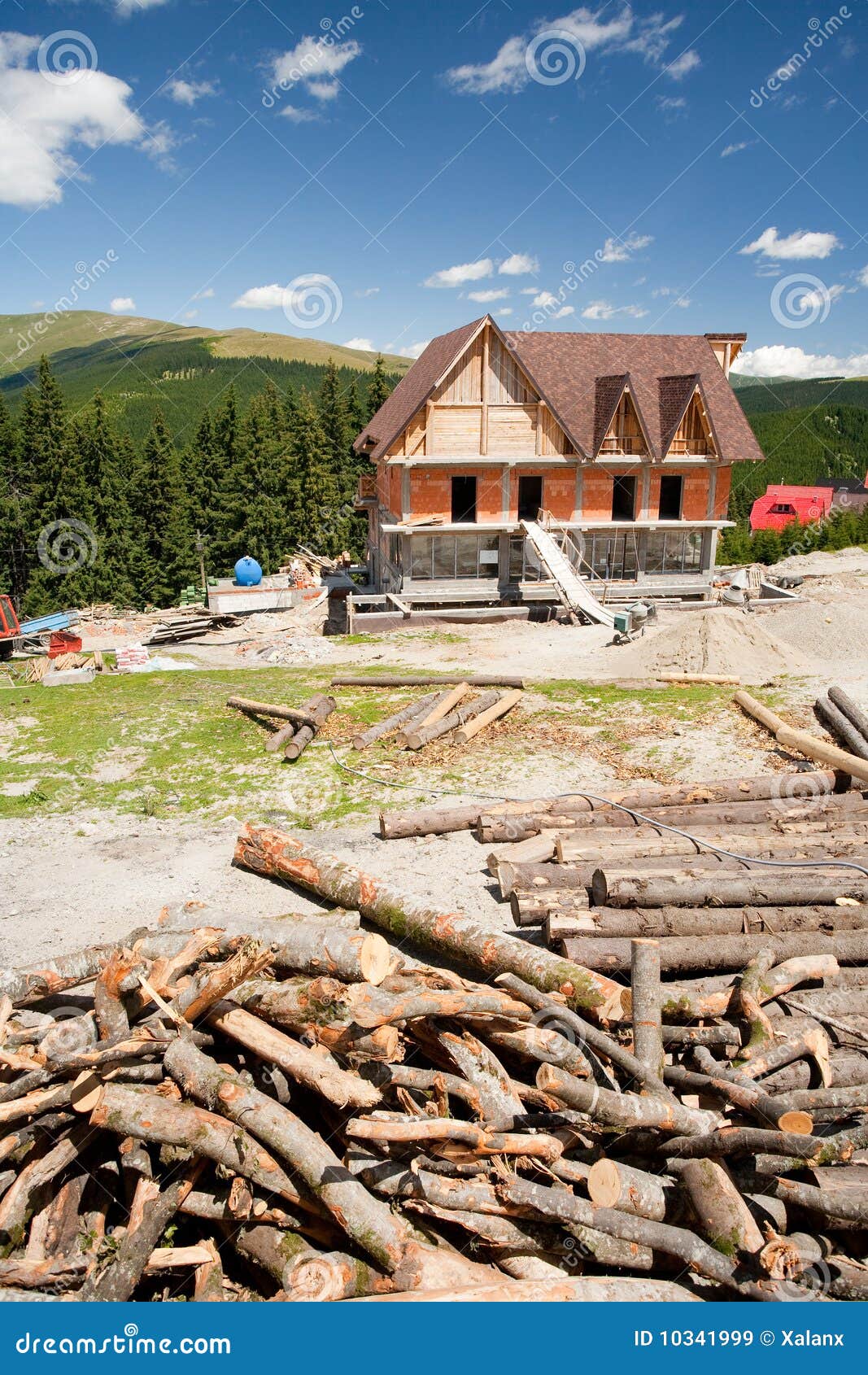 Building a House in Mountains Stock Image - Image of exterior, family ...