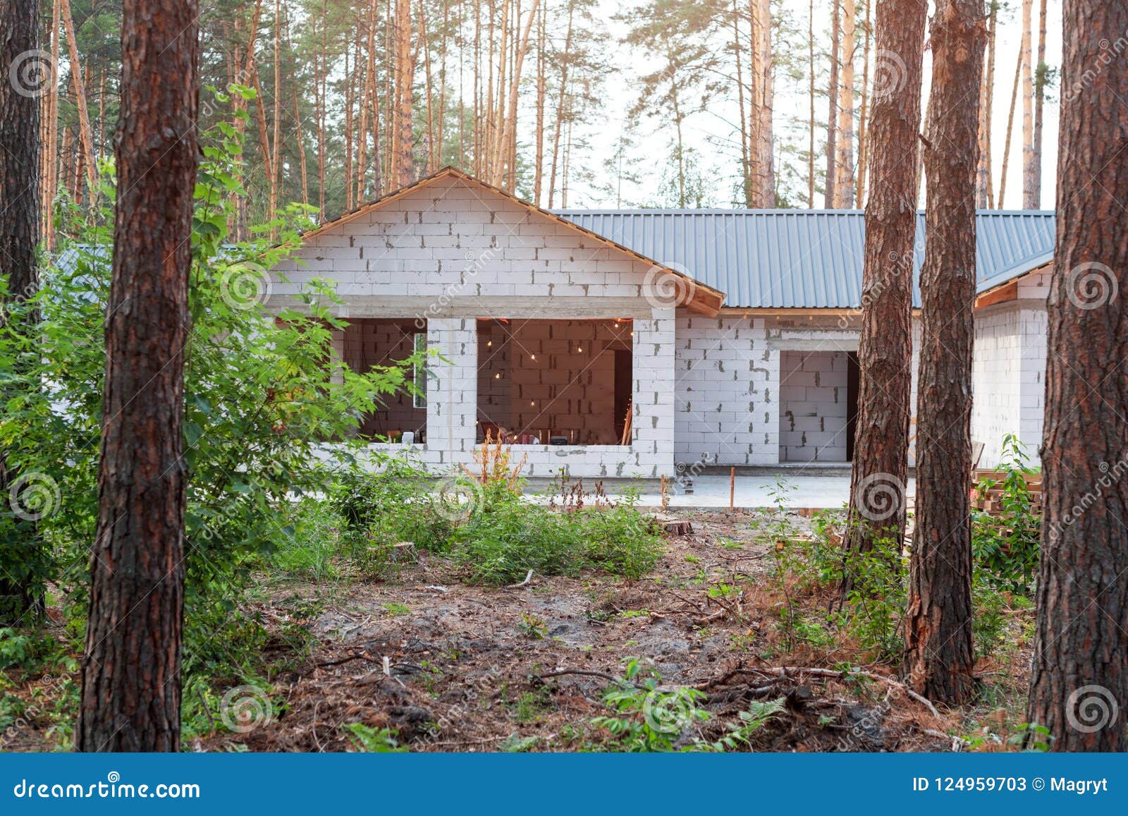 Building a House. Unfinished Brick House in Progress. Stock Image ...