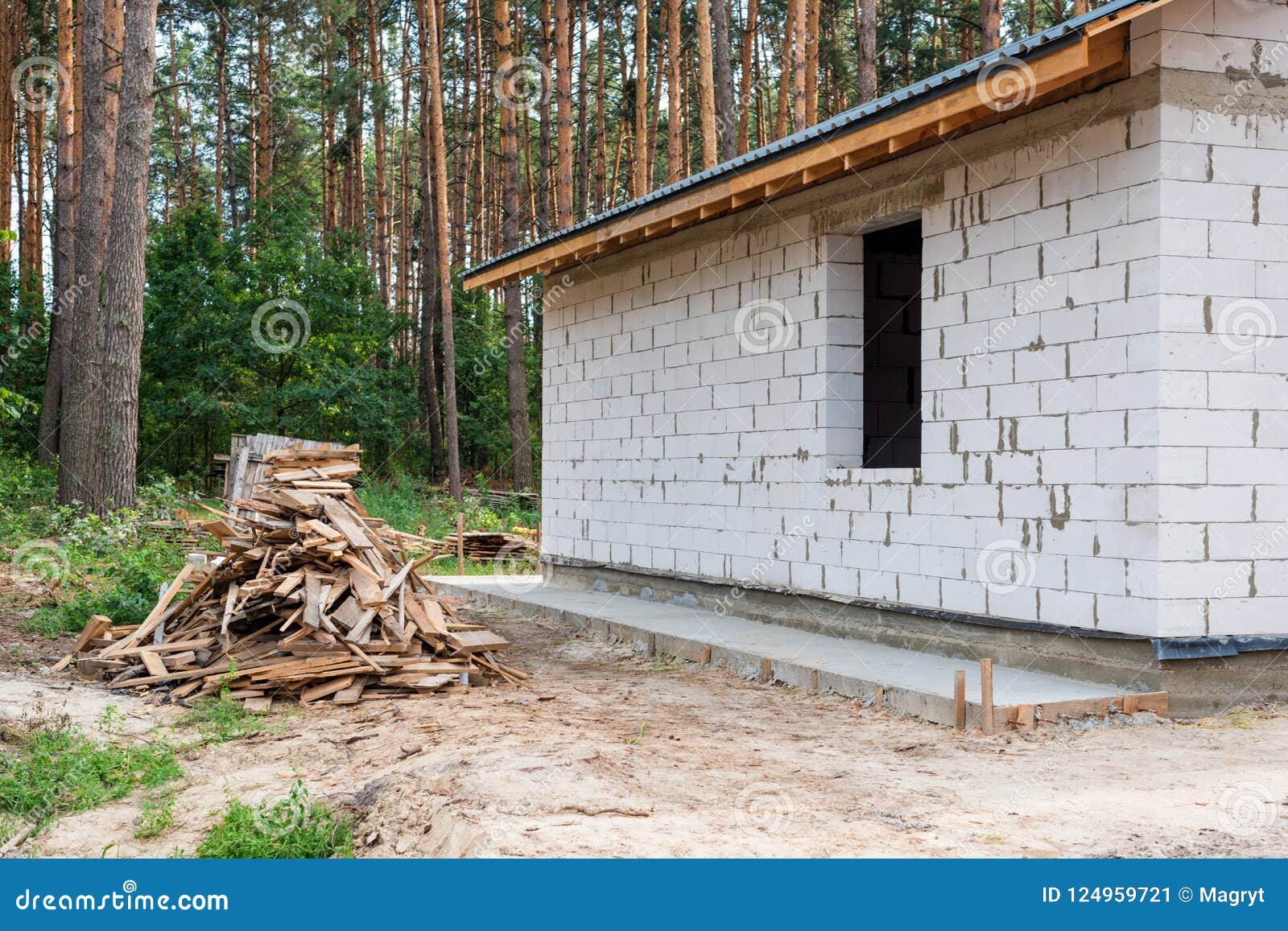 Building a House. Unfinished Brick House in Progress. Stock Image ...