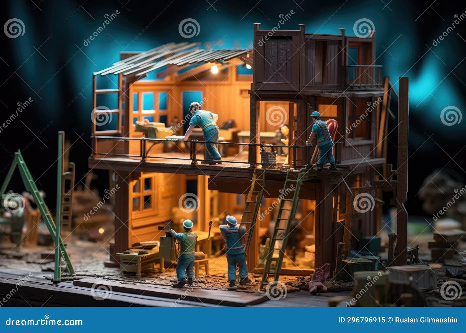 Building House on with Worker, Construction Model Stock Image - Image ...