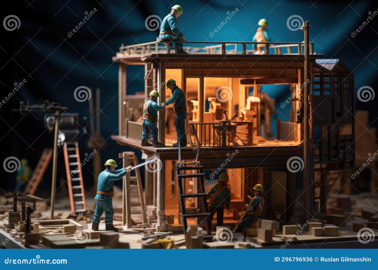 Building House on with Worker, Construction Model Stock Photo - Image ...