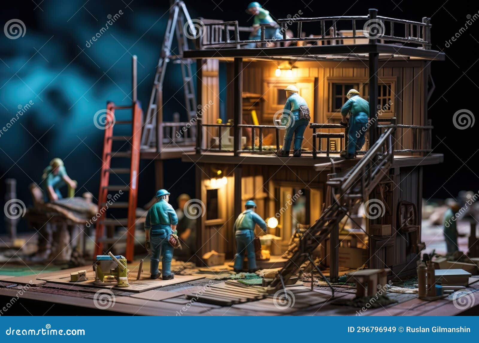 Building House on with Worker, Construction Model Stock Image - Image ...