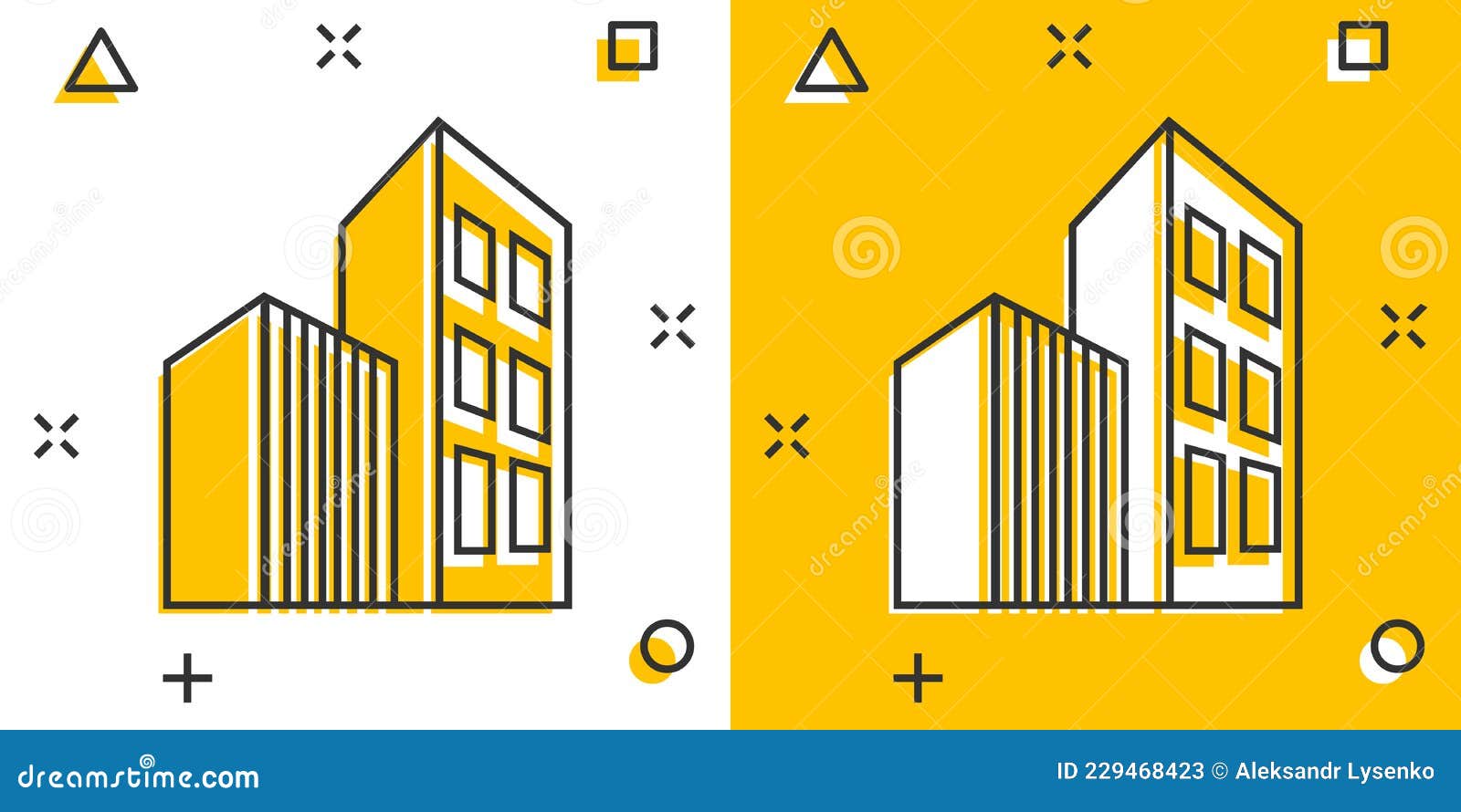 Building Icon in Comic Style. Skyscraper Cartoon Vector Illustration on ...