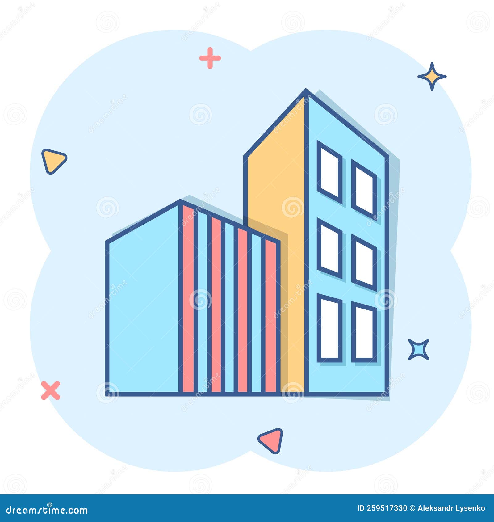 Building Icon in Comic Style. Skyscraper Cartoon Vector Illustration on ...