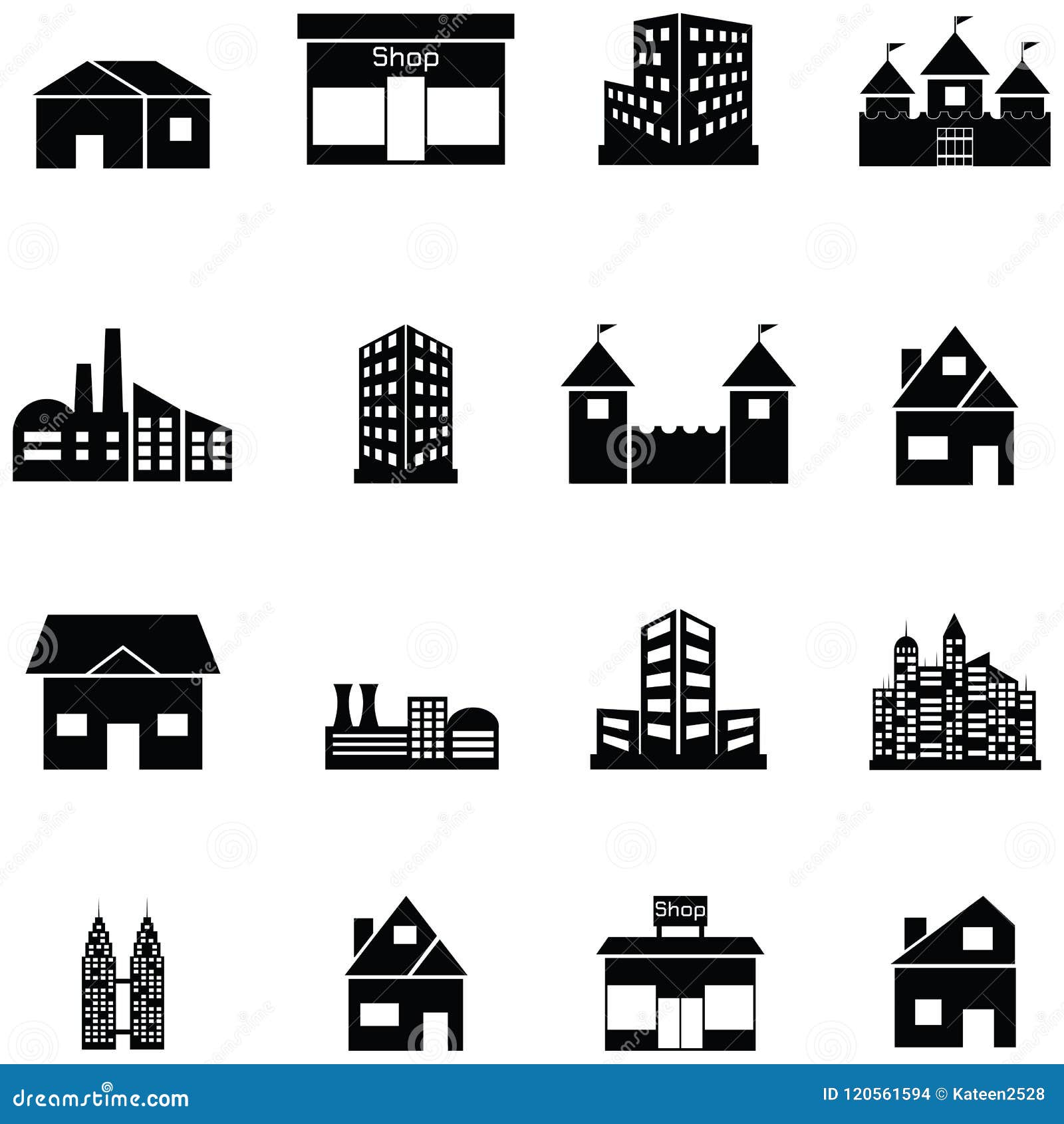 Building icon set stock vector. Illustration of suburb - 120561594