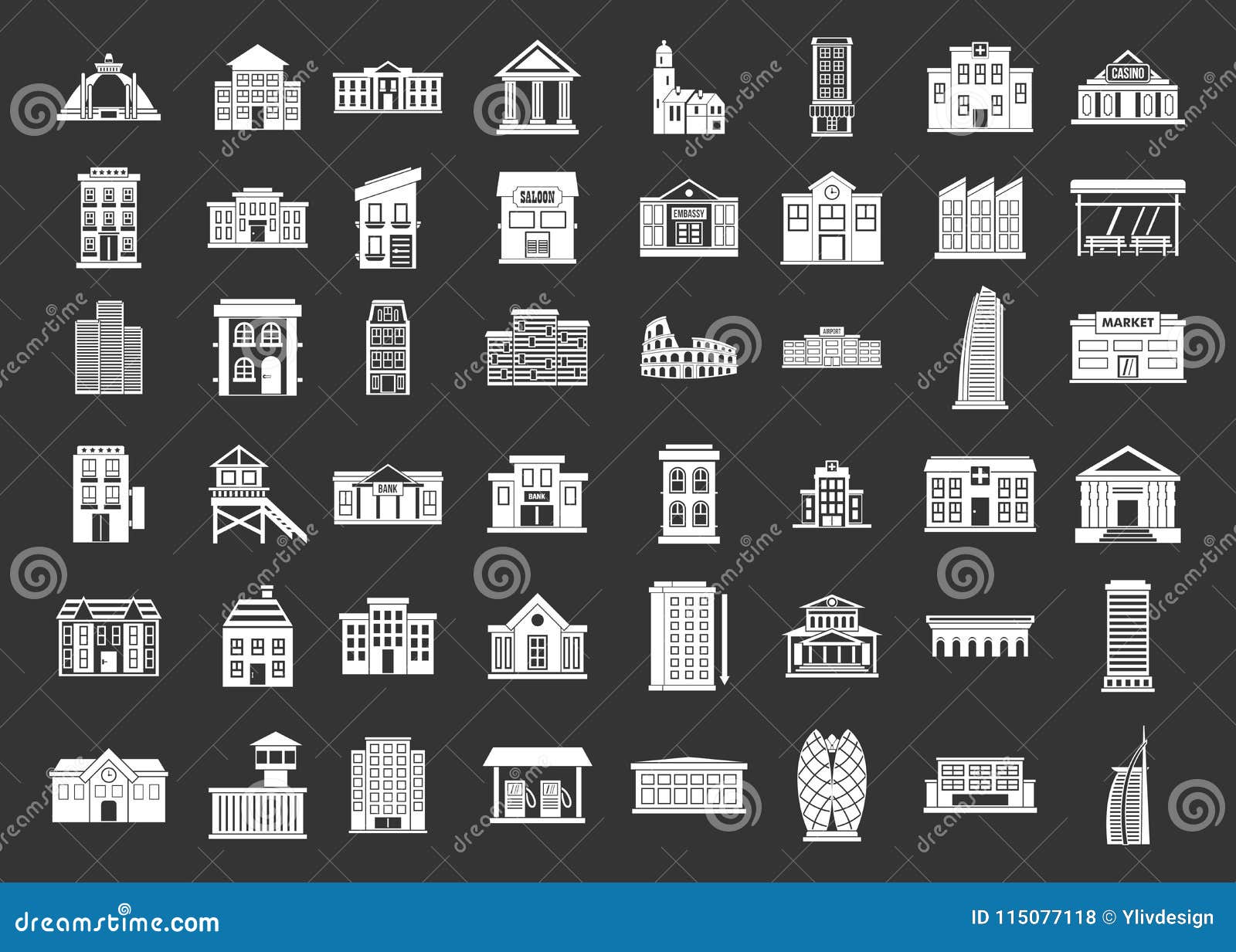 Building Icon Set Grey Vector Stock Vector - Illustration of modern ...