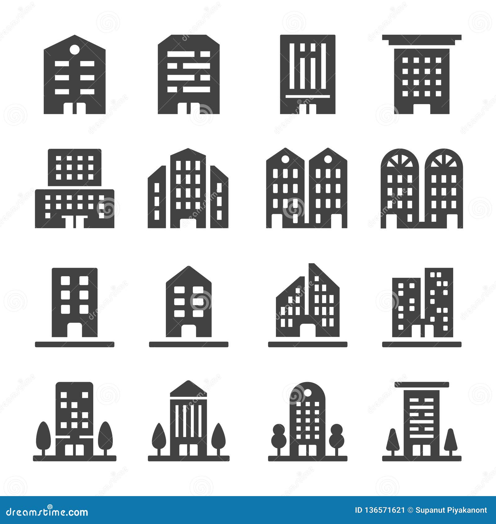 Building icon set stock vector. Illustration of architecture - 136571621