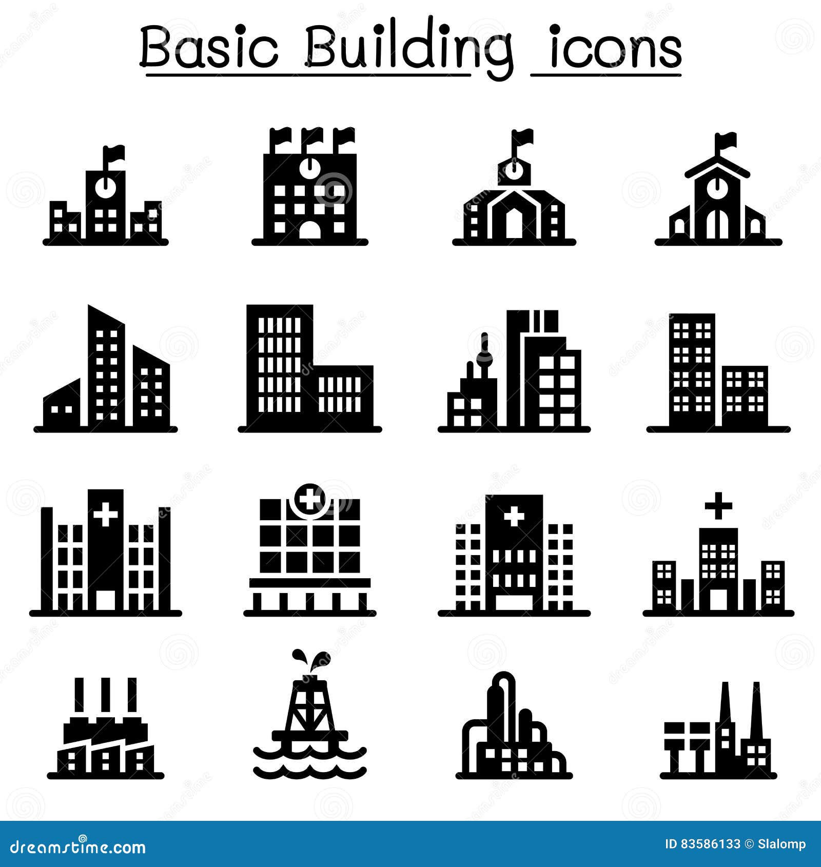 Building icon set stock vector. Illustration of asset - 83586133