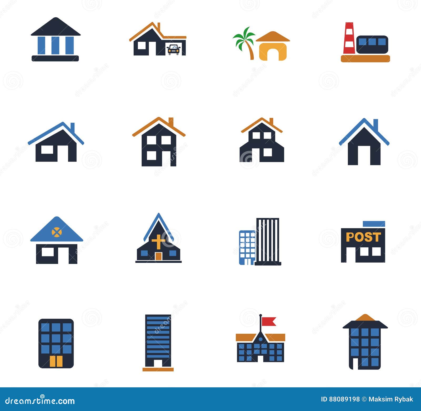 Building icon set stock vector. Illustration of shape - 88089198