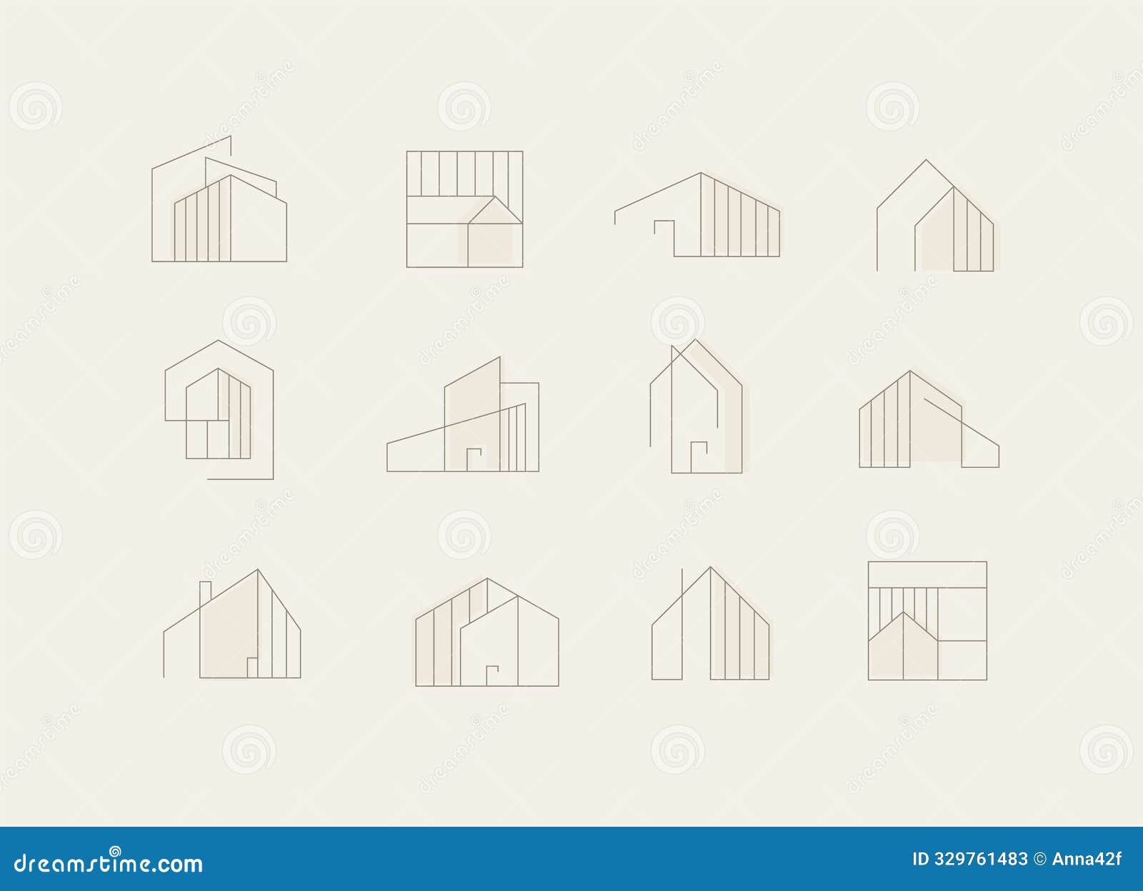 Building Icons in Modern Linear Style Beige Bg Stock Illustration ...