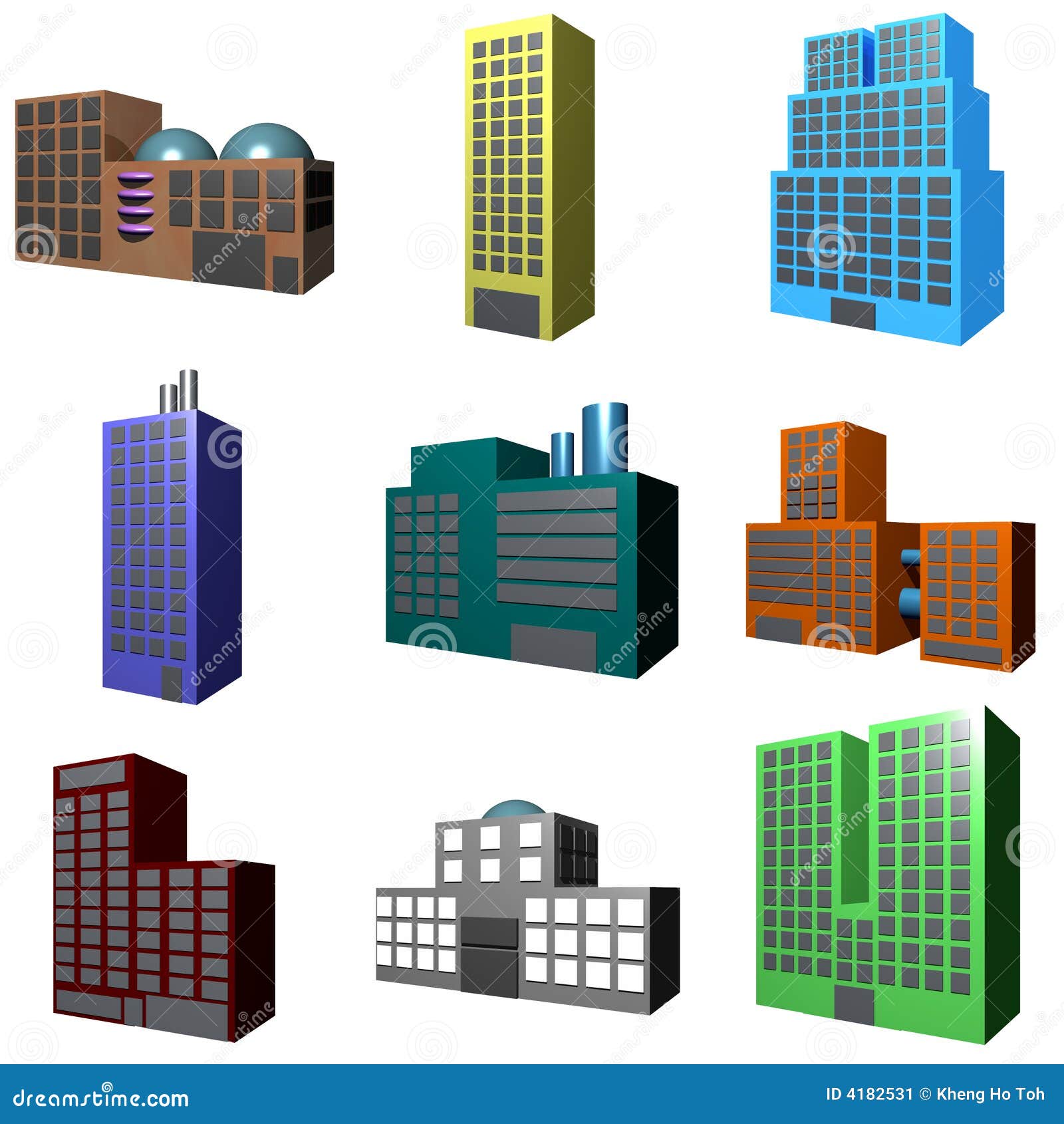 Building Icons Set in 3d stock illustration. Illustration of hotel ...
