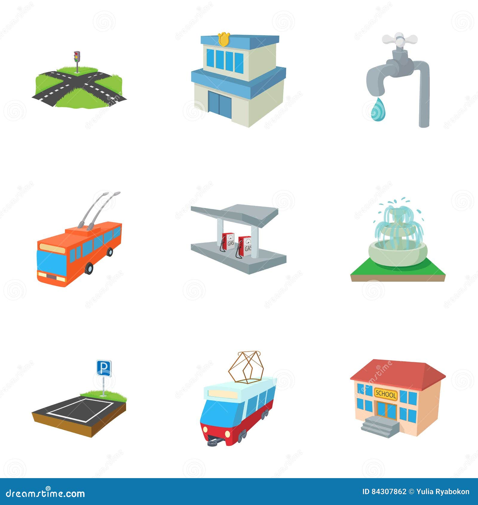 Building Icons Set, Cartoon Style Stock Vector - Illustration of ...