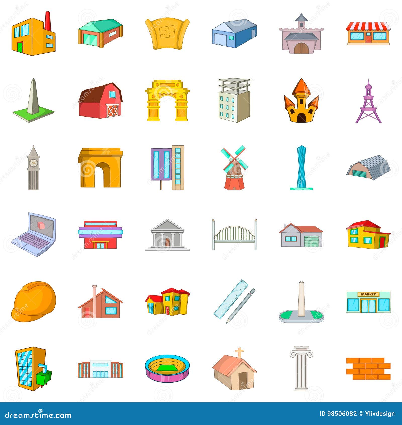 Building Icons Set, Cartoon Style Stock Vector - Illustration of city ...