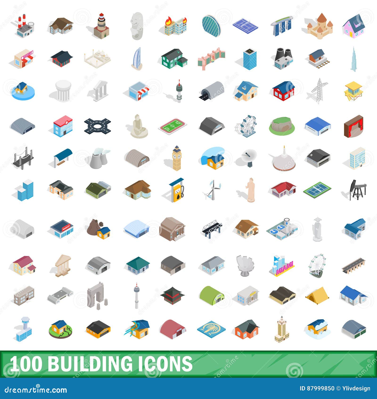 100 Building Icons Set, Isometric 3d Style Stock Vector - Illustration ...