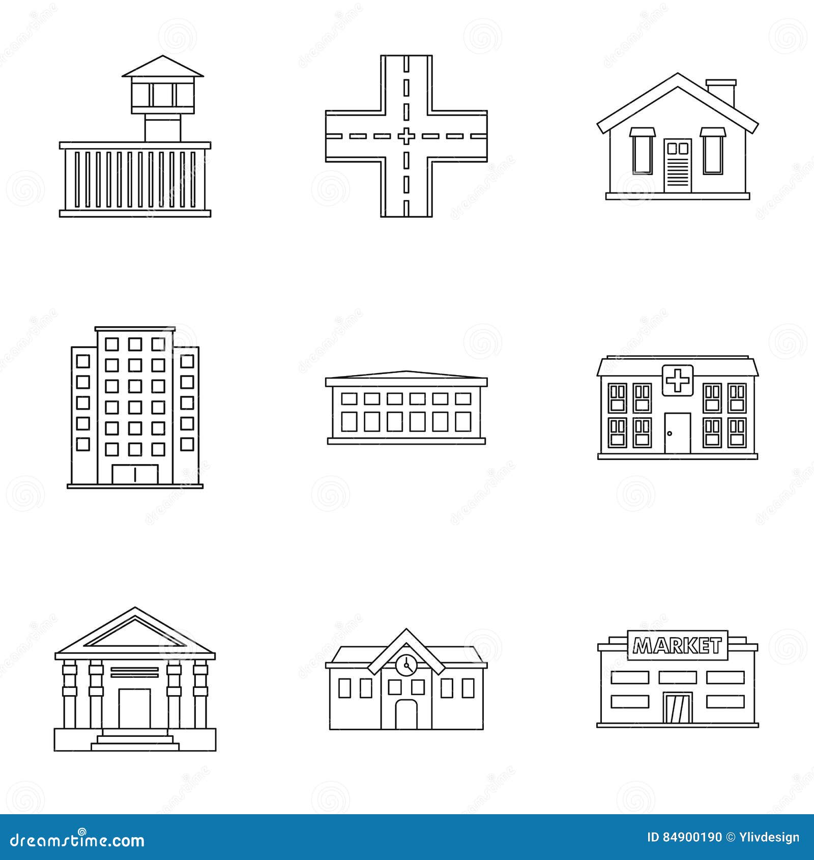 Building Icons Set, Outline Style Stock Vector - Illustration of object ...
