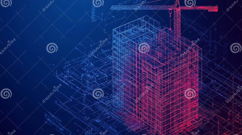Building Information Modeling Concept with Blueprints and 3D Model for ...