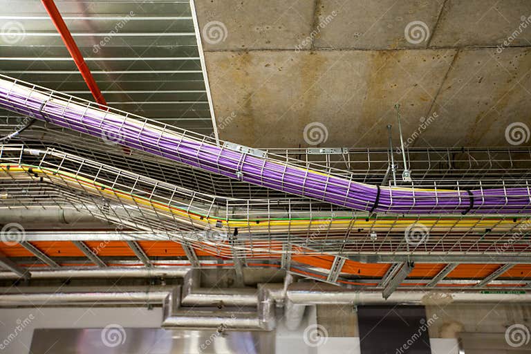 Building Basement Cabling and Wiring Stock Photo - Image of high, area ...