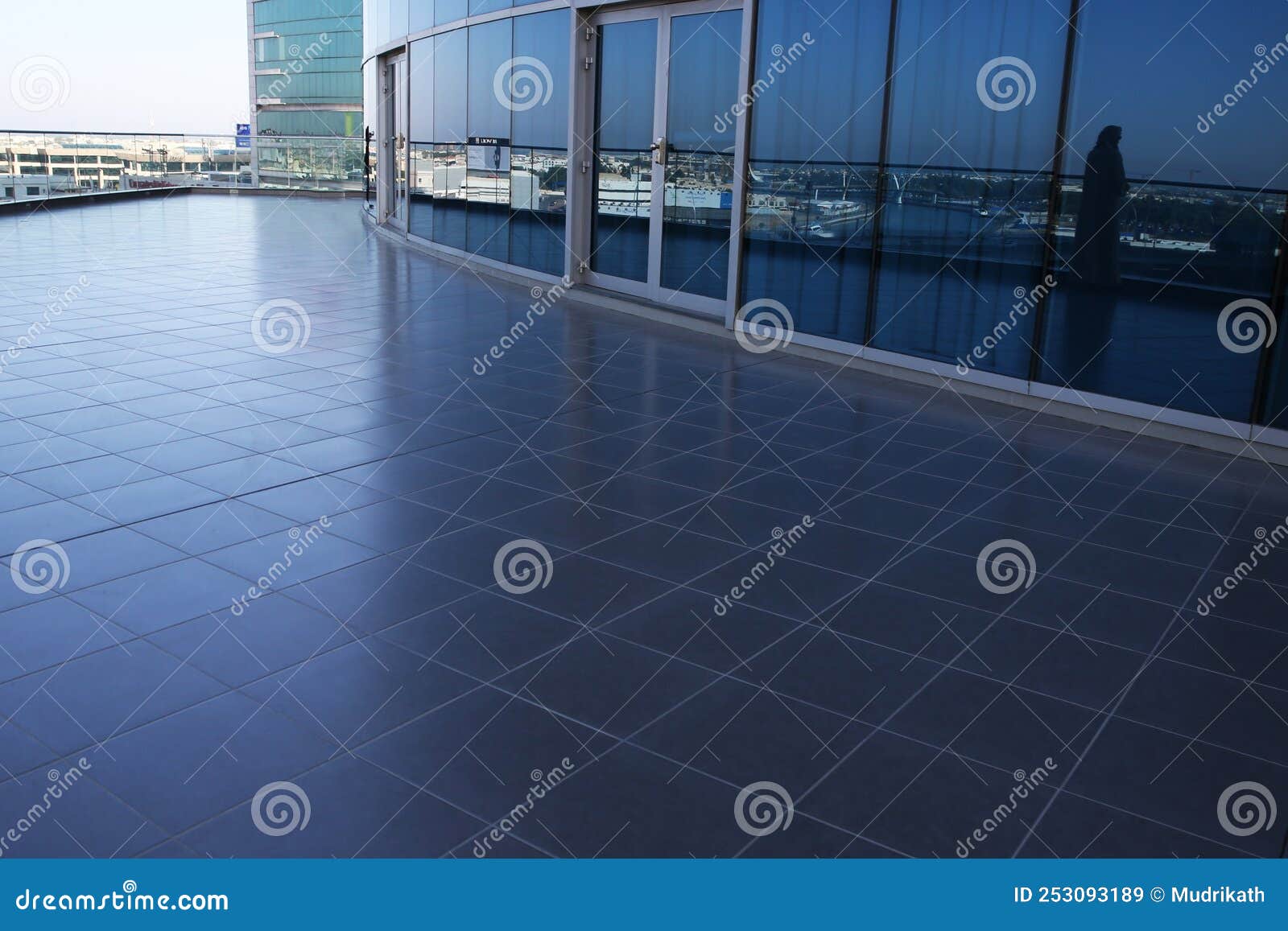 Building Inside Area with Black Tiles and Glass Stock Image - Image of ...