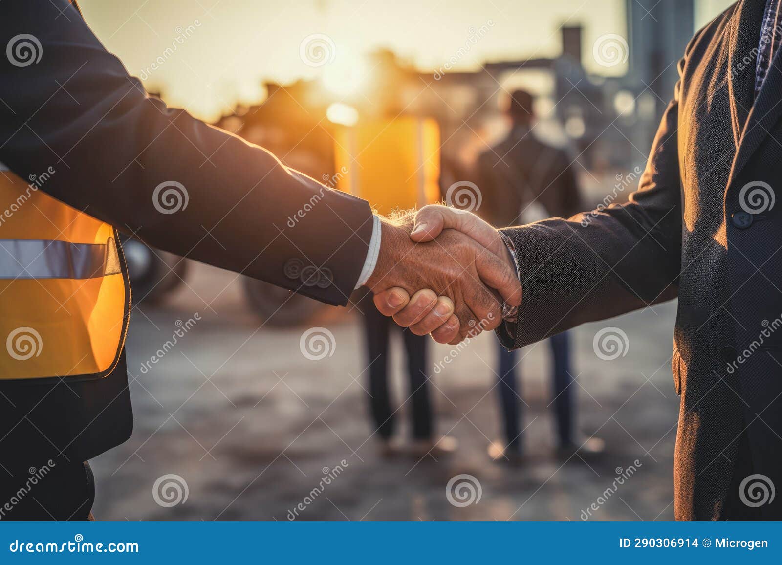 Building Inspector and Construction Supervisor Handshake at Site ...