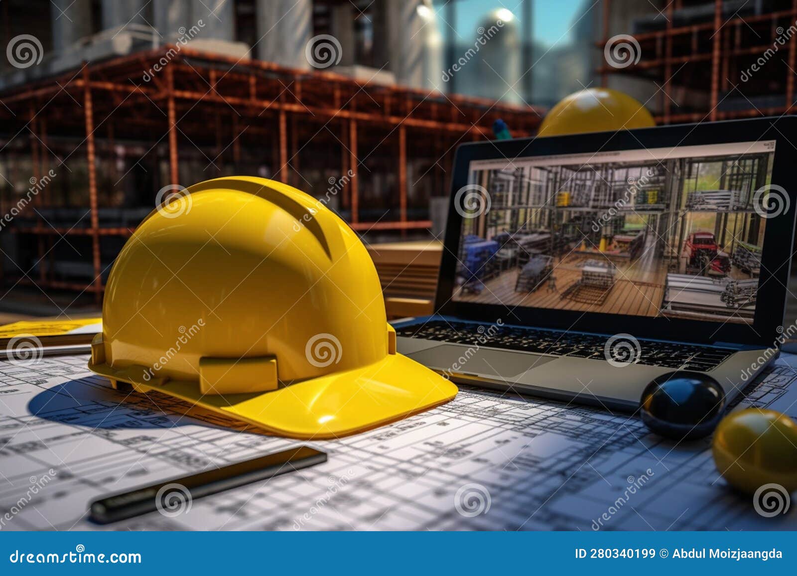 Building Intelligence, Blueprints, Yellow Helmet, and Computer on ...