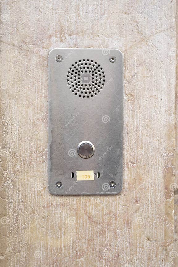 Building Intercom with One Button and Speaker in Chrome Metal Stock ...