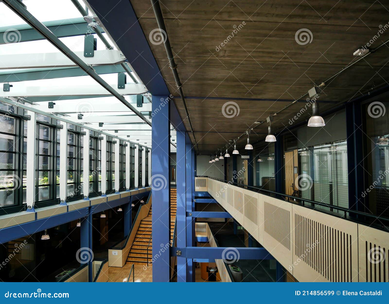 Building Interior with Blue Metal Structure Stock Image - Image of blue ...