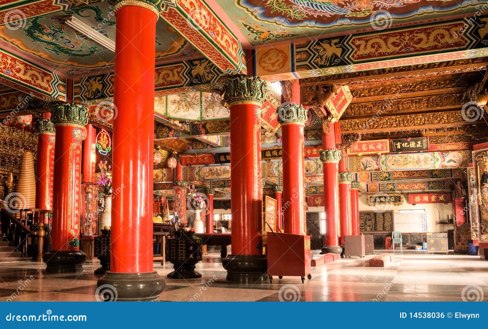 Building Interior of Colorful China Temple Stock Photo - Image of line ...