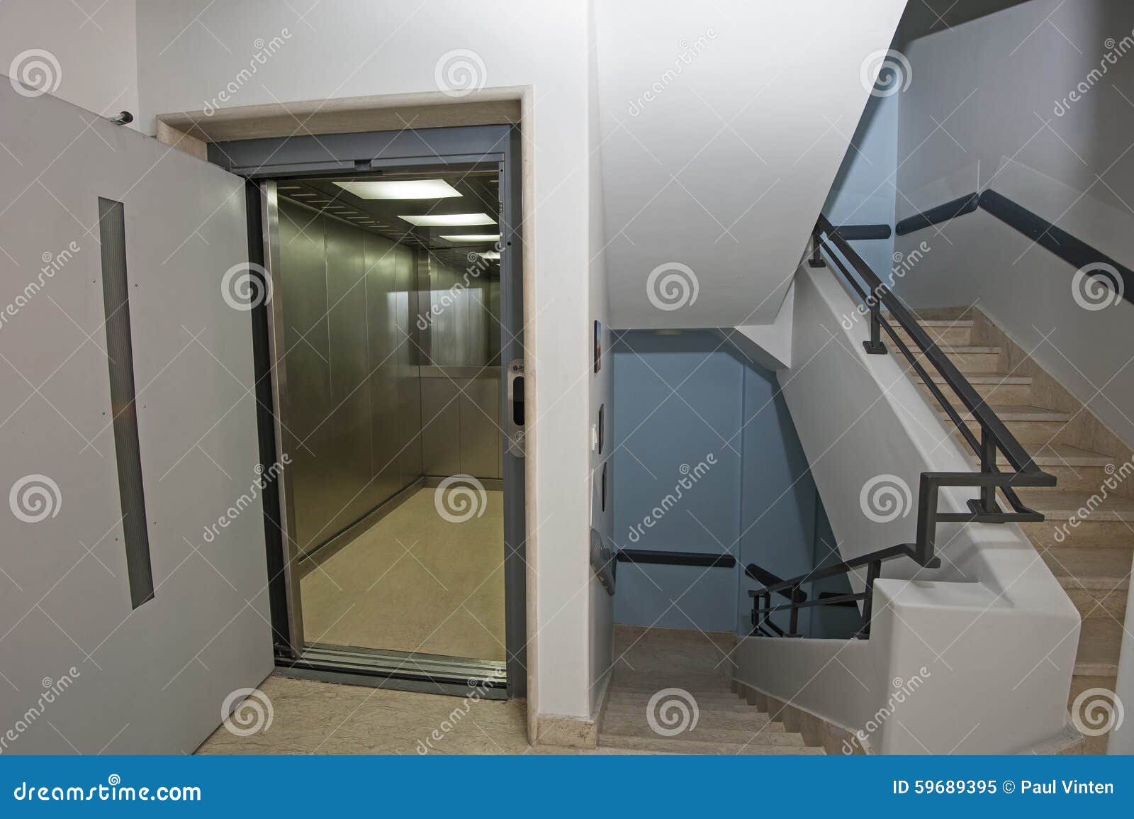 Building Interior with Lift and Staircase Stock Image - Image of ...