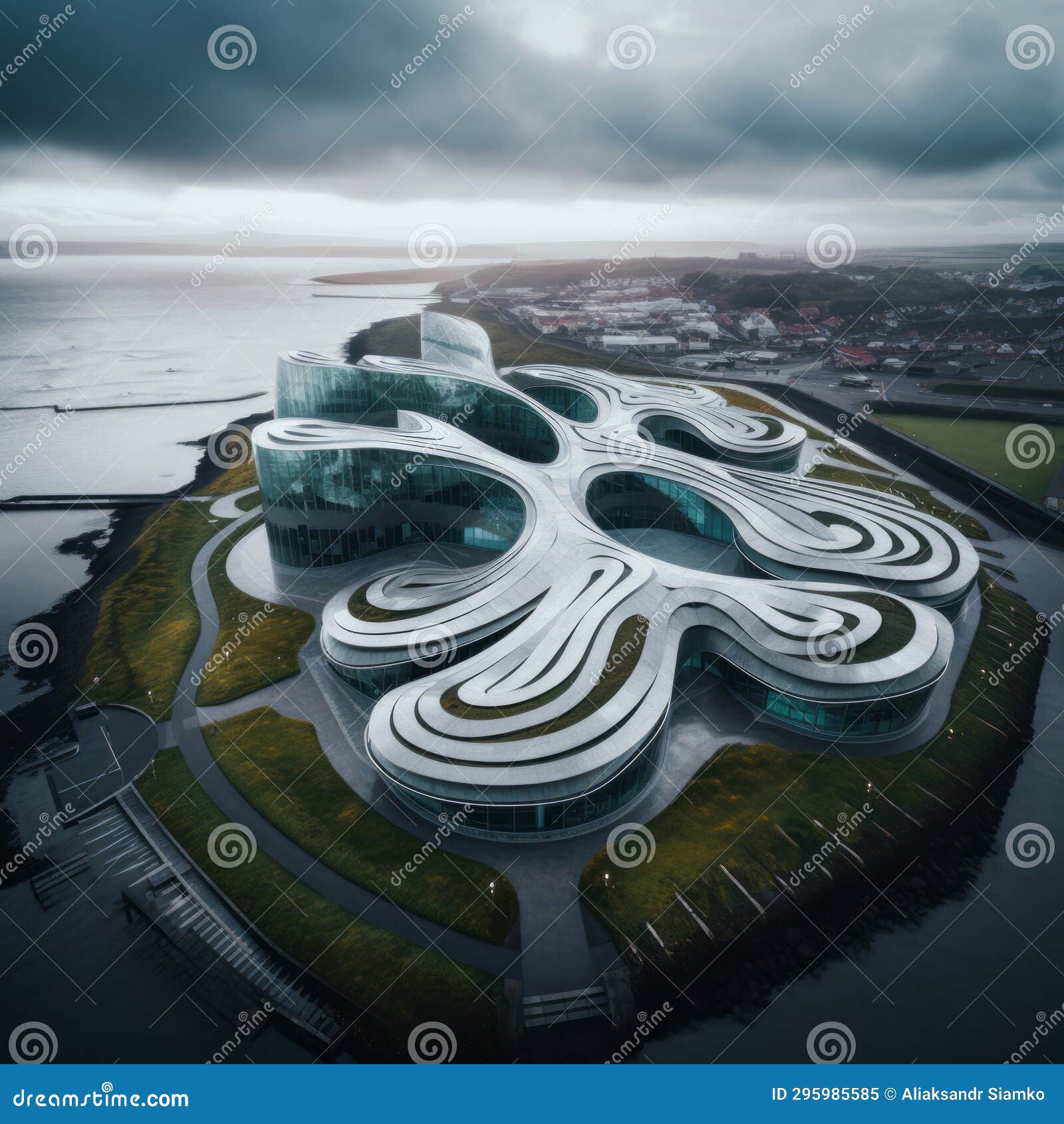 A Building on an Island by Water Stock Illustration - Illustration of ...