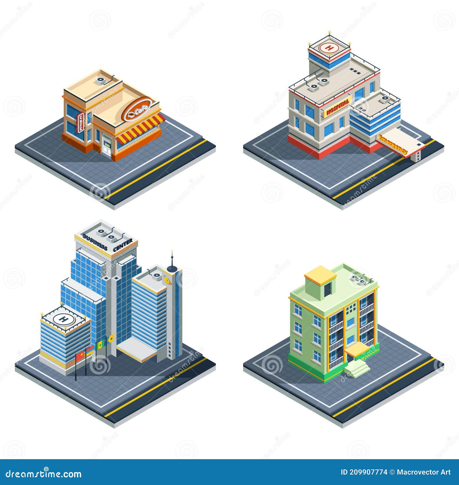 Building Isometric Icon Set Stock Vector - Illustration of hospital ...