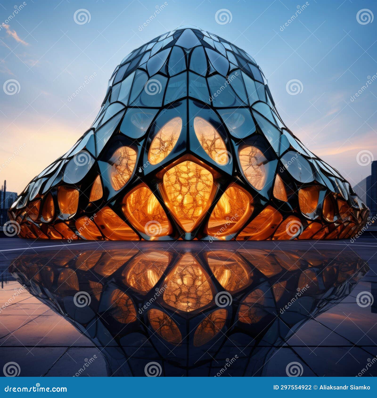 A Building with a Large Structure with Lights Stock Photo - Image of ...