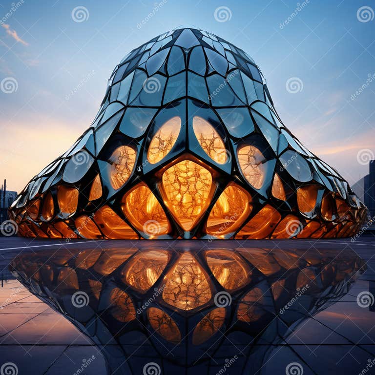 A Building with a Large Structure with Lights Stock Photo - Image of ...