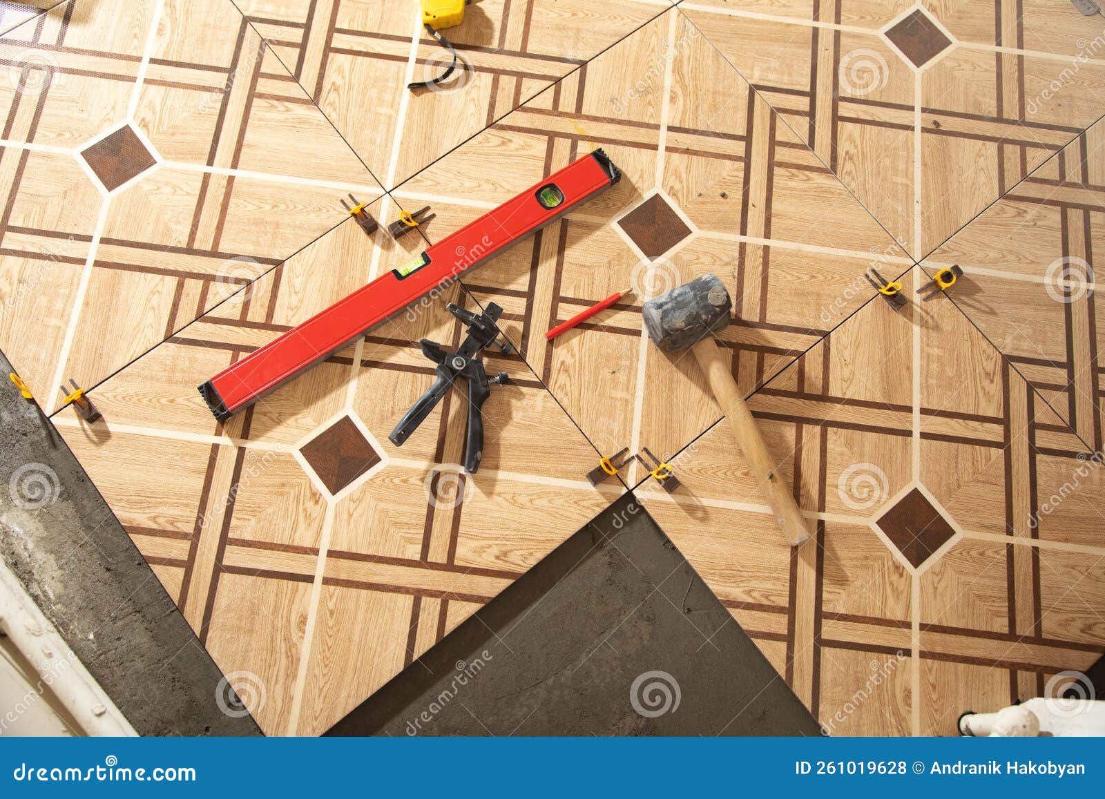 Building Level on the Floor. Renovating the Floor Stock Photo - Image ...