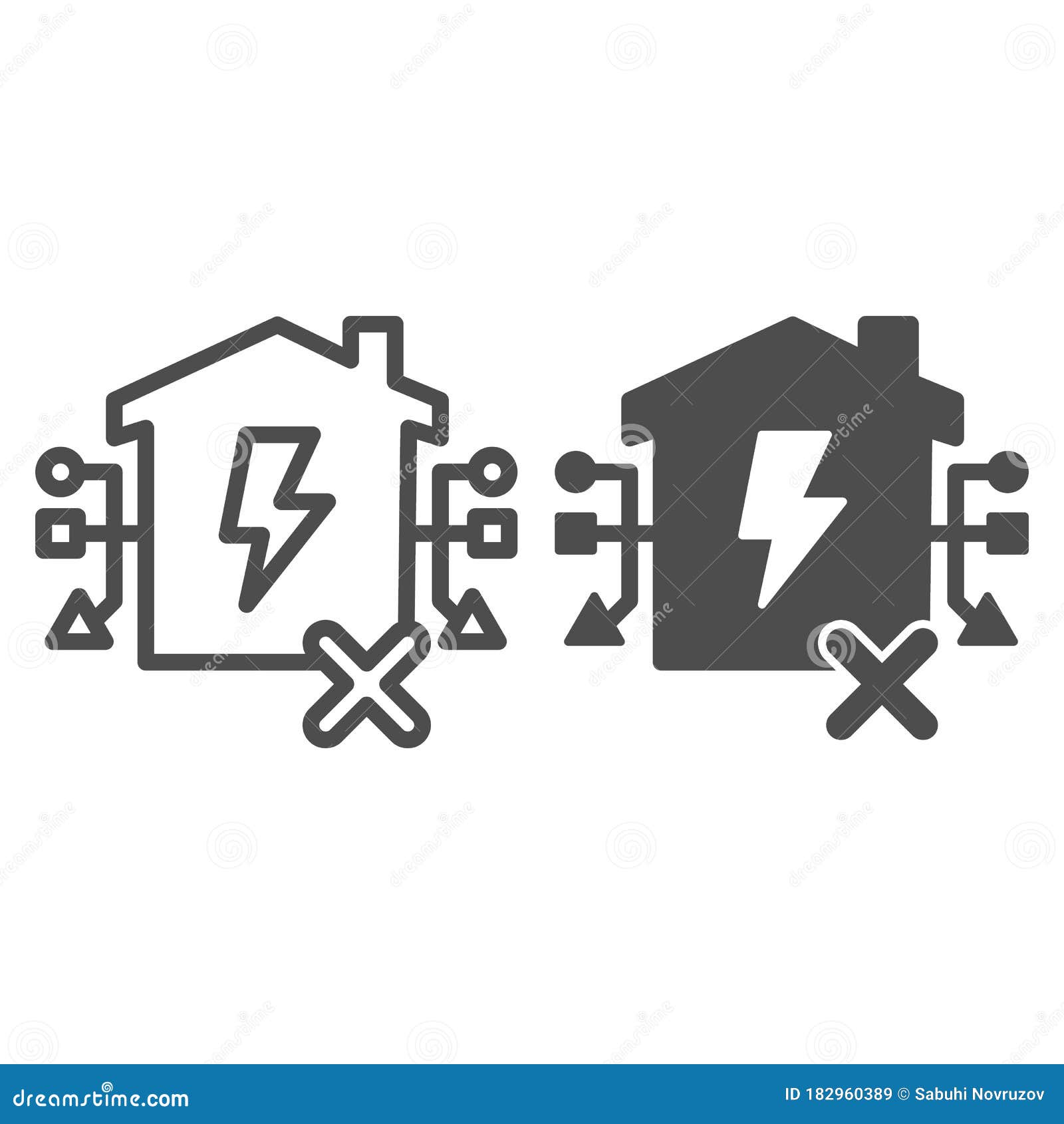 Building With Lightning And Connections Line And Solid Icon, Smart ...