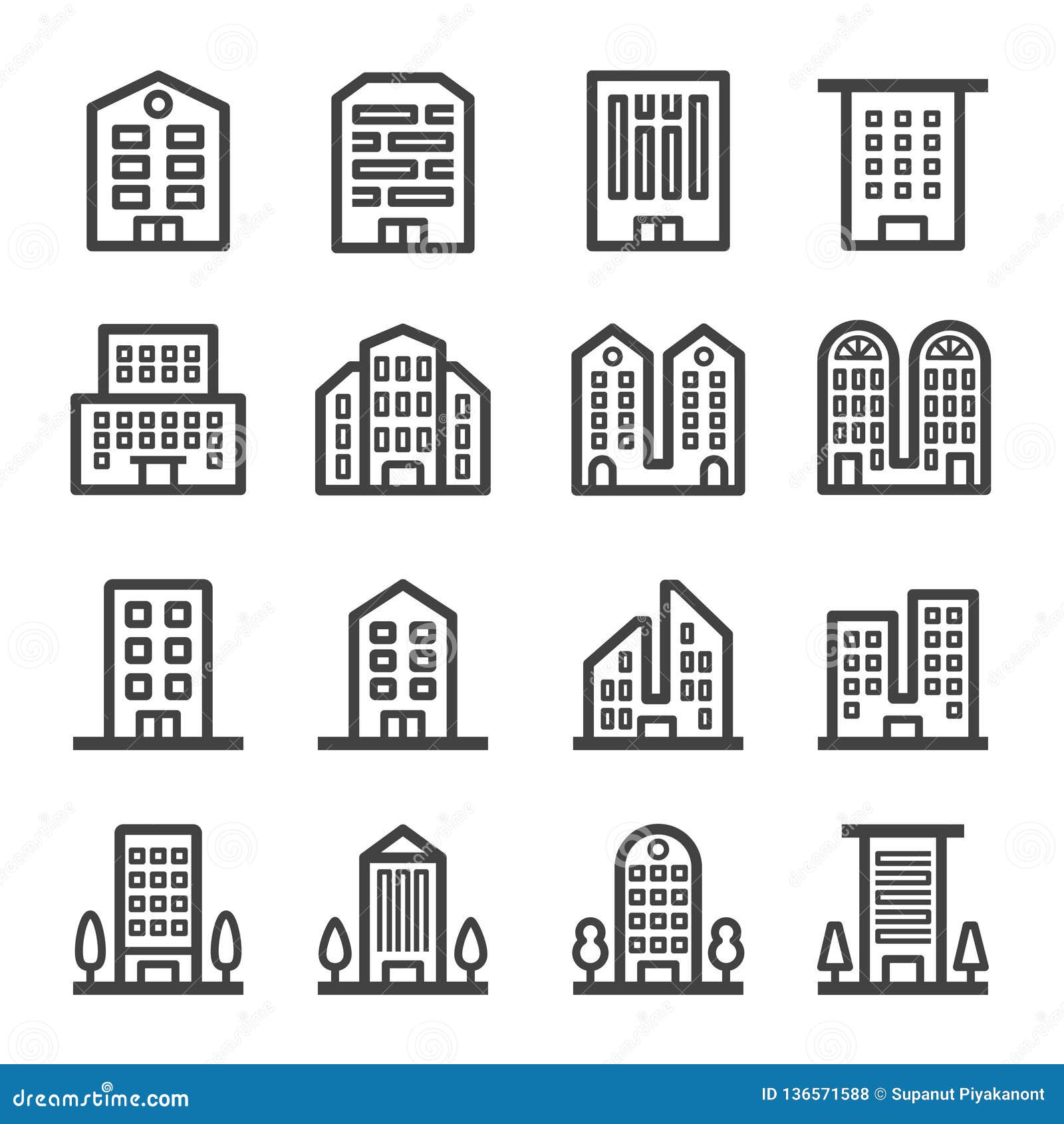 Building line icon set stock vector. Illustration of skyscraper - 136571588